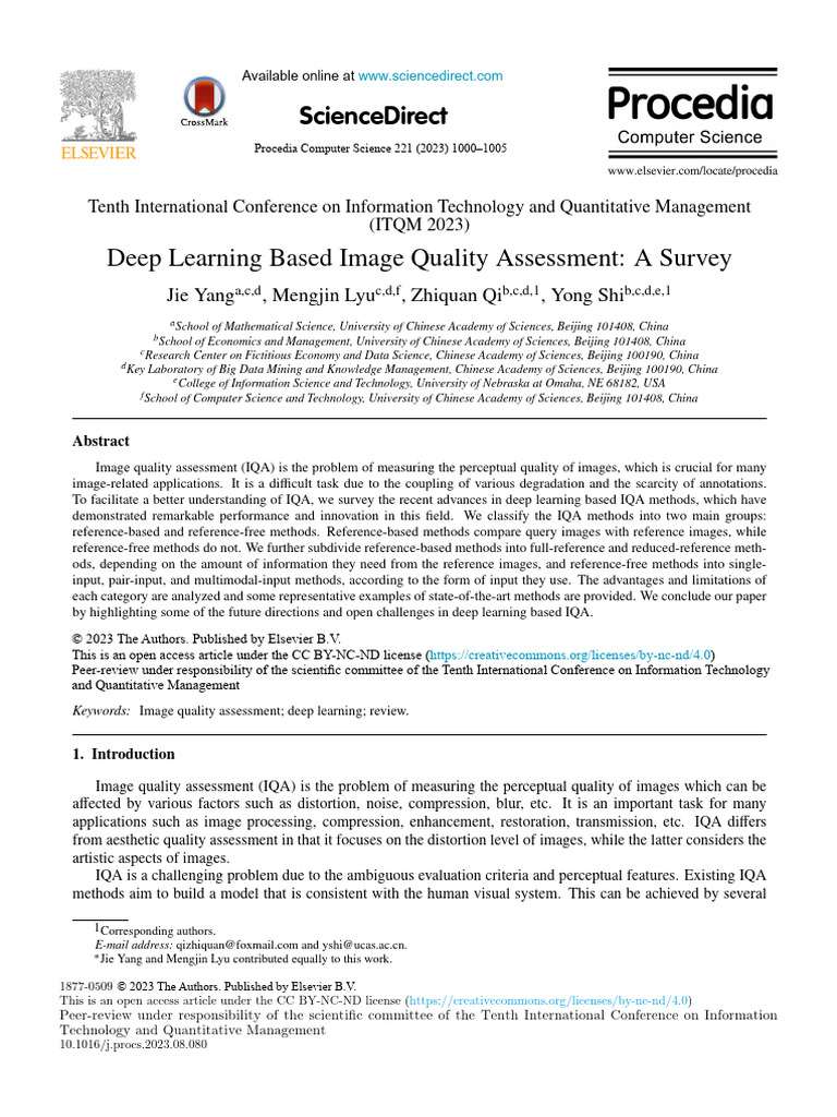 Deep Learning Image Quality Assessment | PDF | Cognitive Science | Science