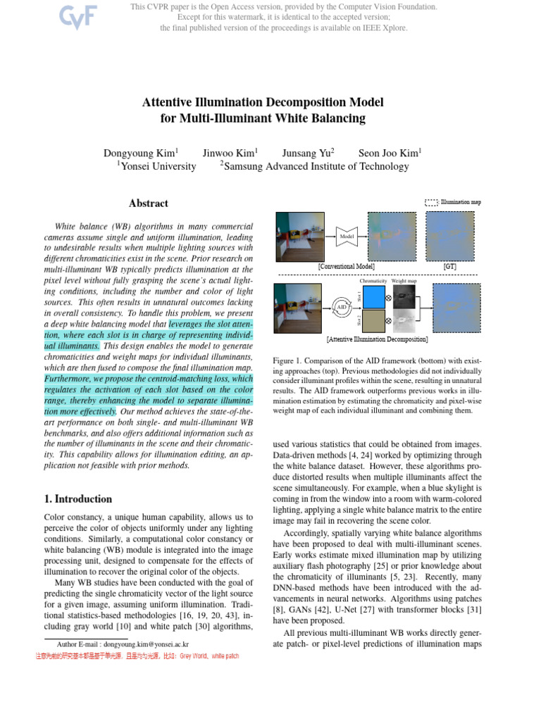 Attentive Illumination Decomposition Model For Multi-Illuminant White Balancing | PDF | Color ...