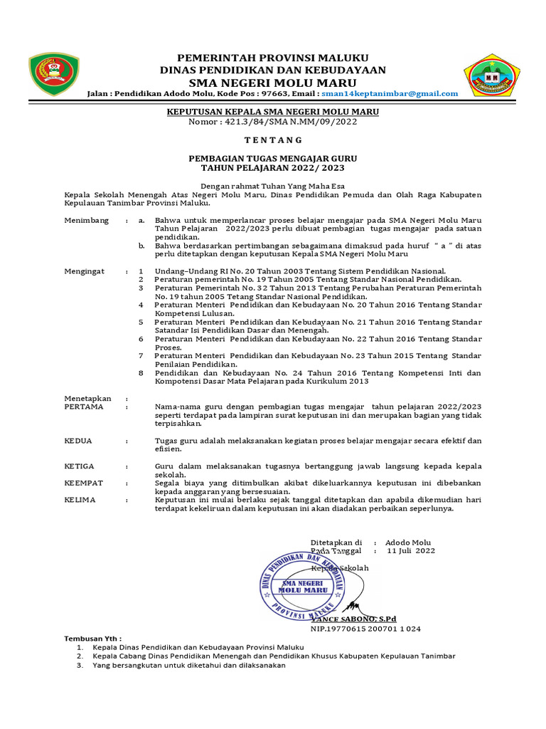 SK Beban Mengajar | PDF