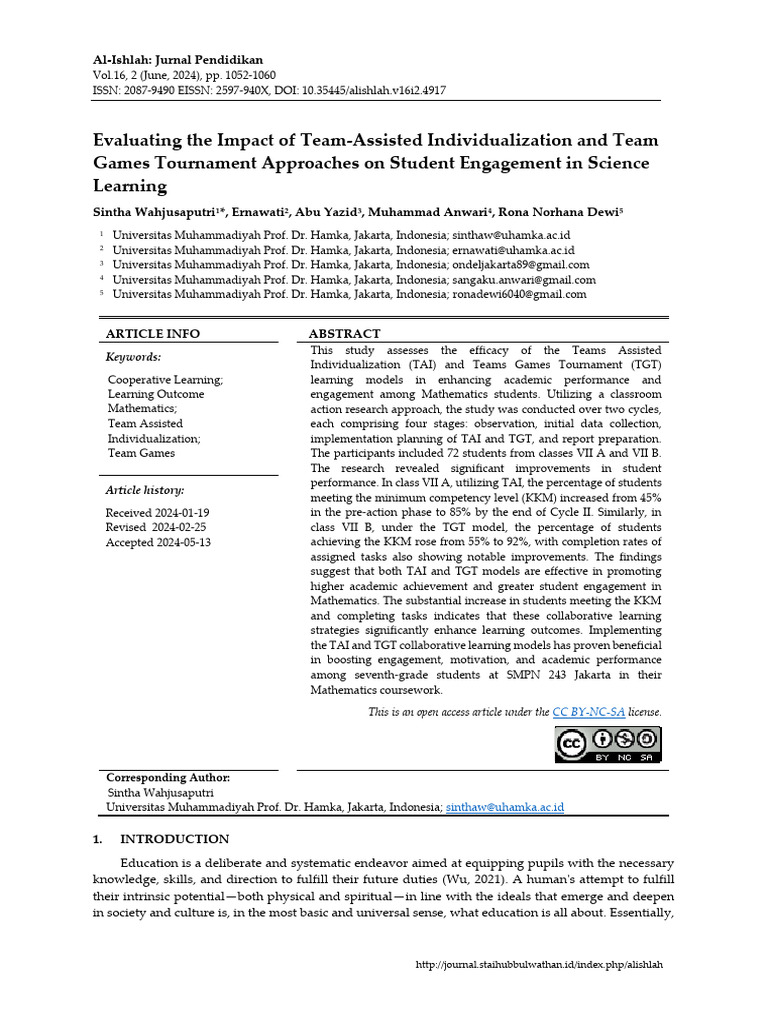 Impact of TAI and TGT on Math Engagement | PDF | Learning | Teachers