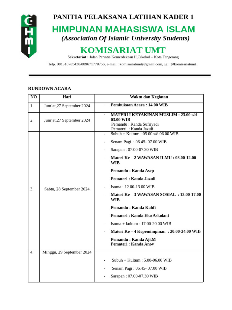 RUNDOWN ACARA UMT LK | PDF