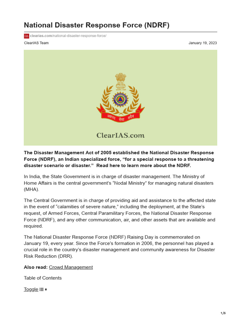 Overview of NDRF Formation and Role | PDF | Emergency Management ...