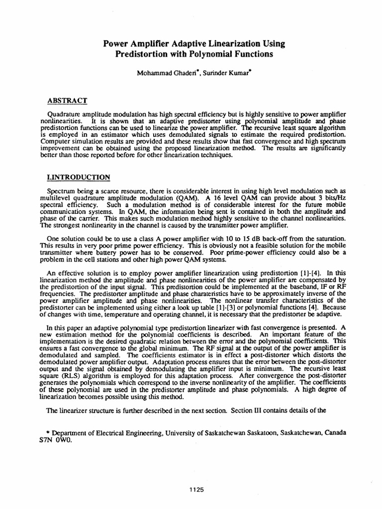 Power Amplifier Adaptive Linearization Using Predistortion With Polynomial Functions | PDF ...