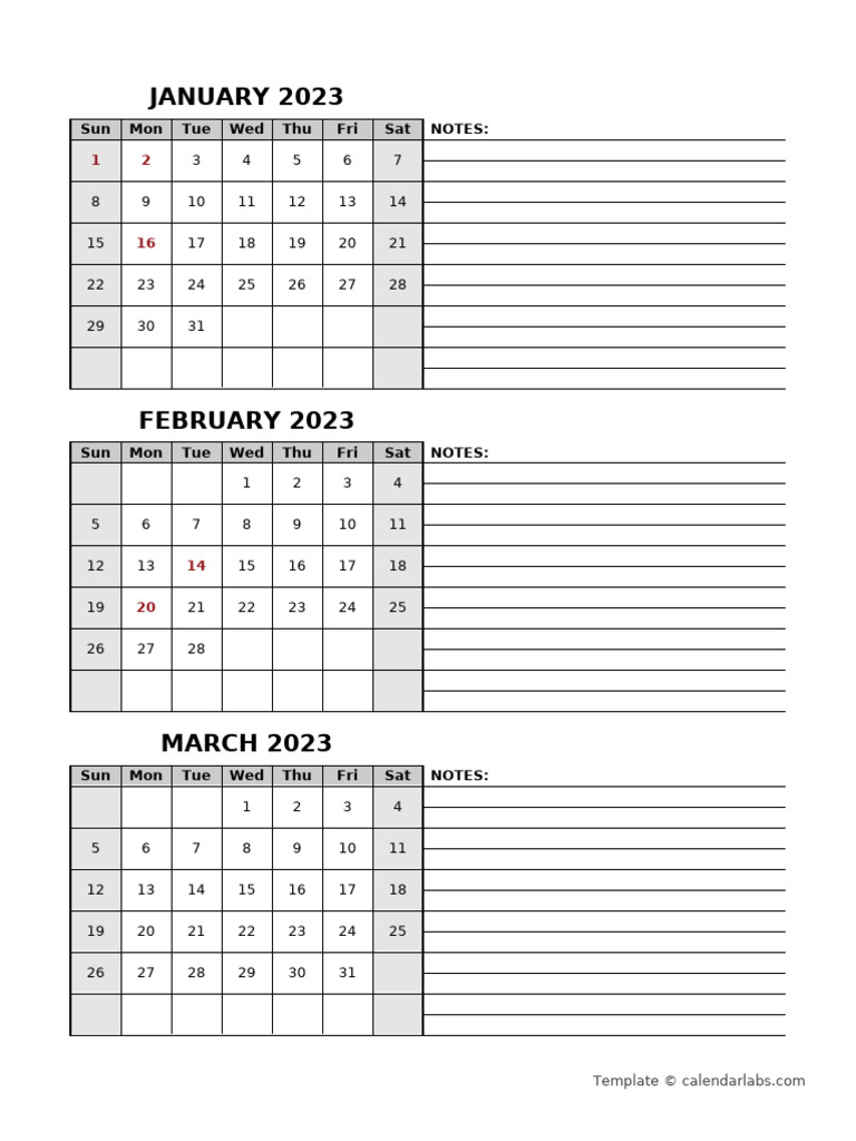 2023 Quarterly Calendar With Holidays 25 | PDF