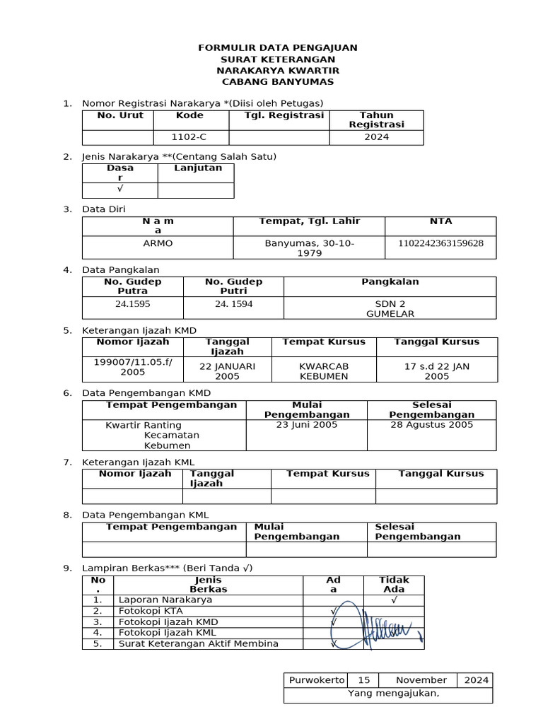 Berkas Pengajuan Narakarya Armo-Gumelar-2024 | PDF