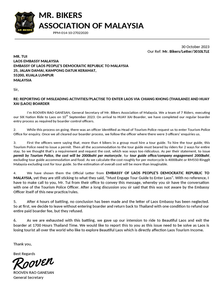 Report Letter To Laos Embassy | PDF