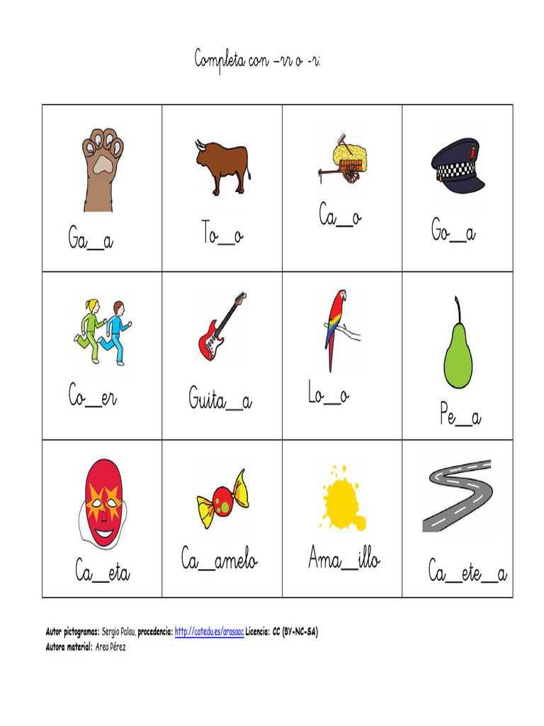 Lectoescritura Completar R-RR | PDF