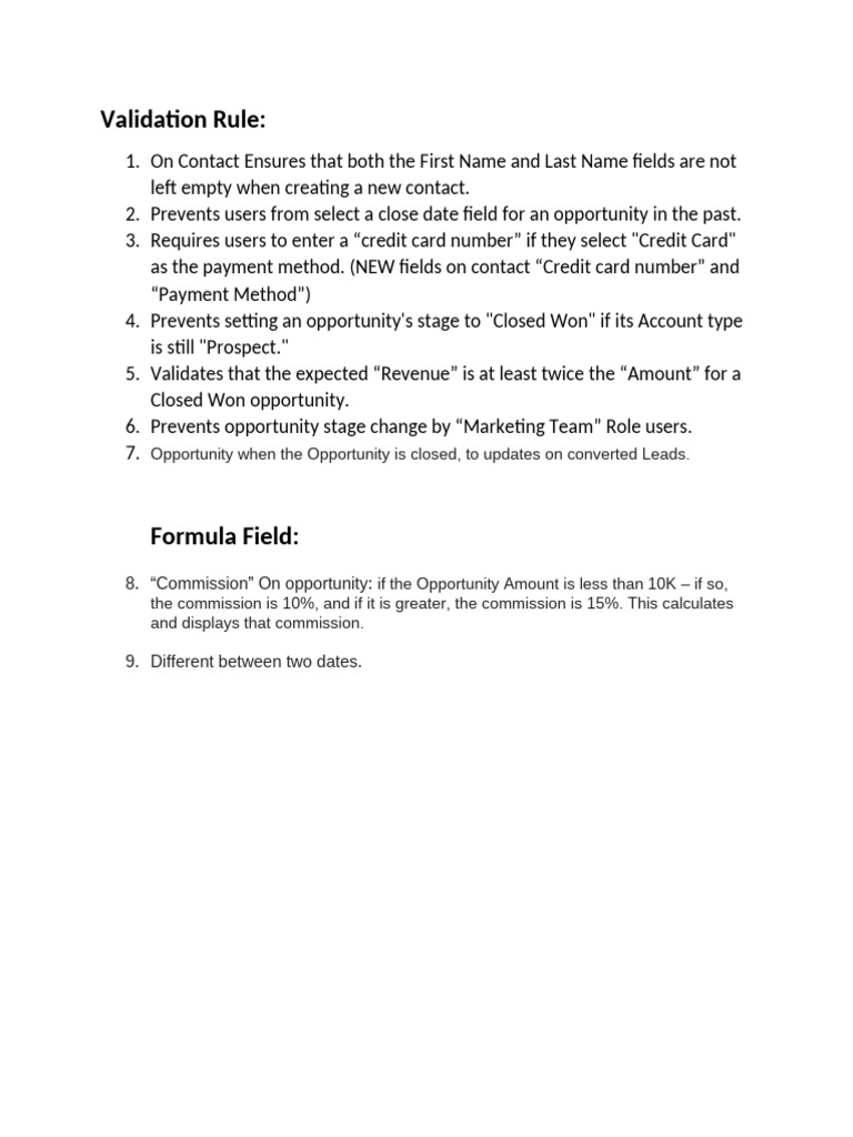 Validation Rule & Formula Fields Assignment (1) | PDF