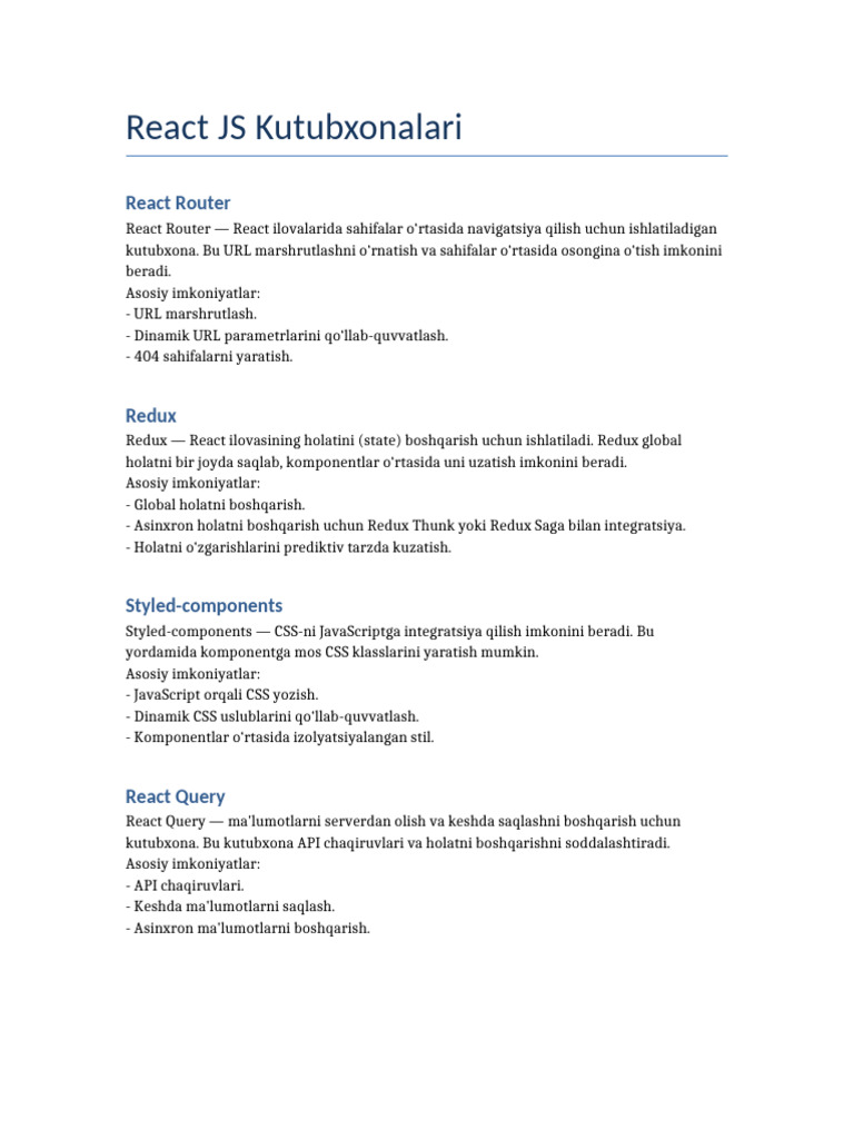 React JS Kutubxonalari | PDF