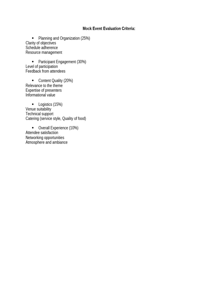 Mock Event Evaluation Criteria | PDF