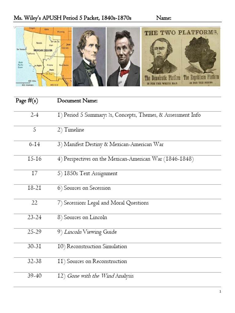 Period 5 Packet | PDF | Union (American Civil War) | American Civil War