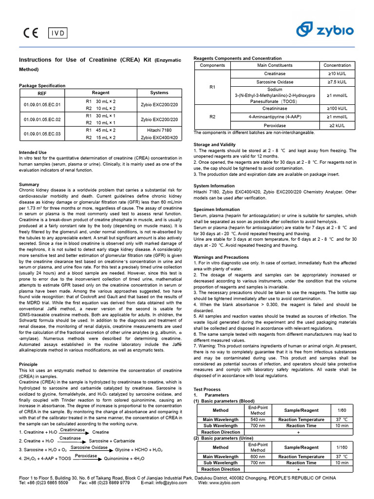CREA Kit Usage Instructions | PDF | Creatinine | Kidney