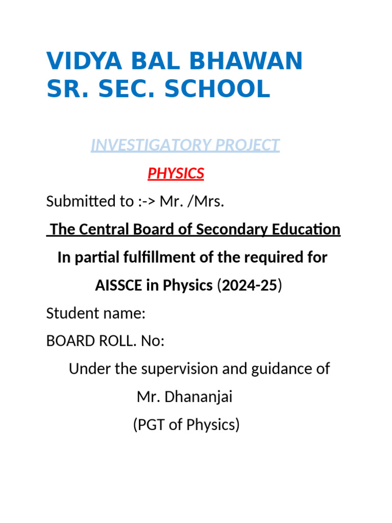 Vidya Bal Bhawan Sr 2 | PDF