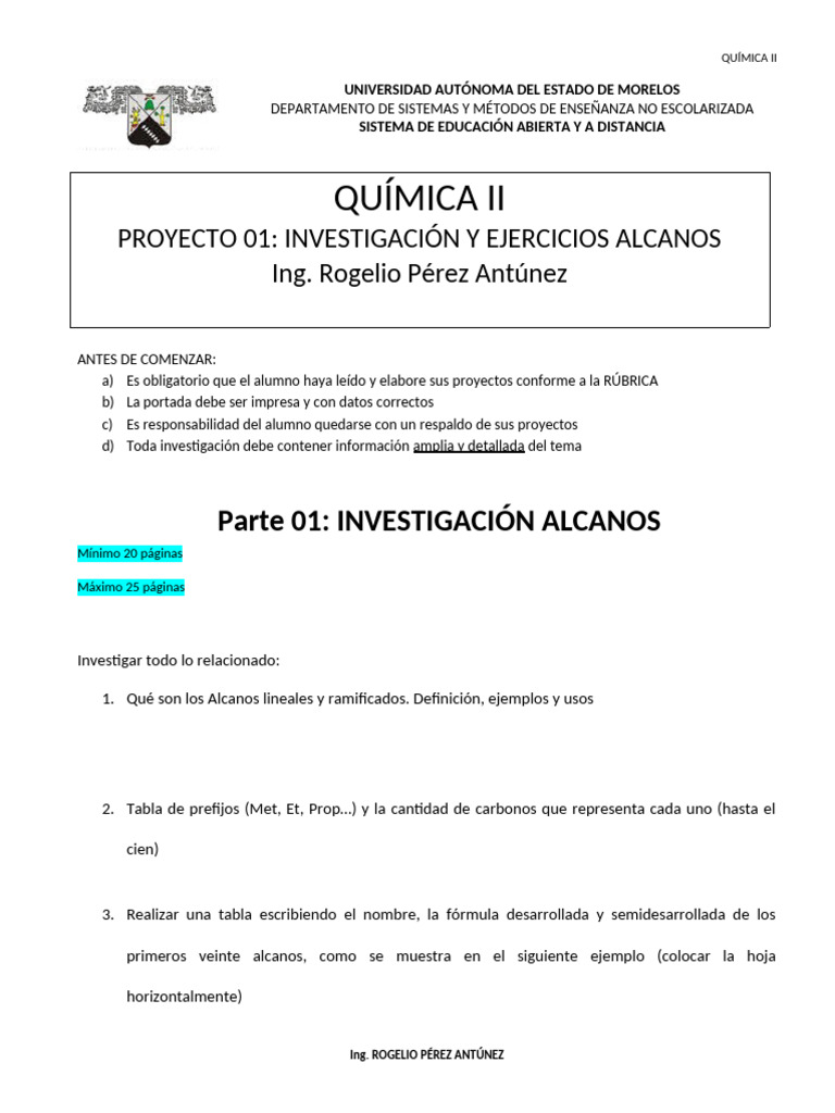 QII PROYECTO 01 - Investigación y Ejercicios ALCANOS | PDF | Alcano | Química