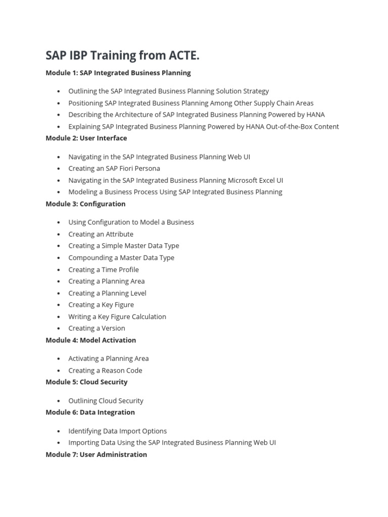 SAP IBP Training From ACTE | PDF | Microsoft Excel | User Interface