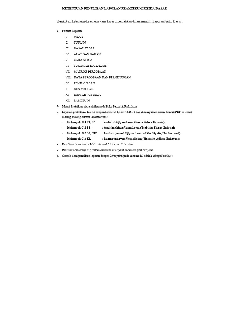 KETENTUAN PEMBUATAN LAPORAN PRAKTIKUM FISIKA DASAR PKP | PDF