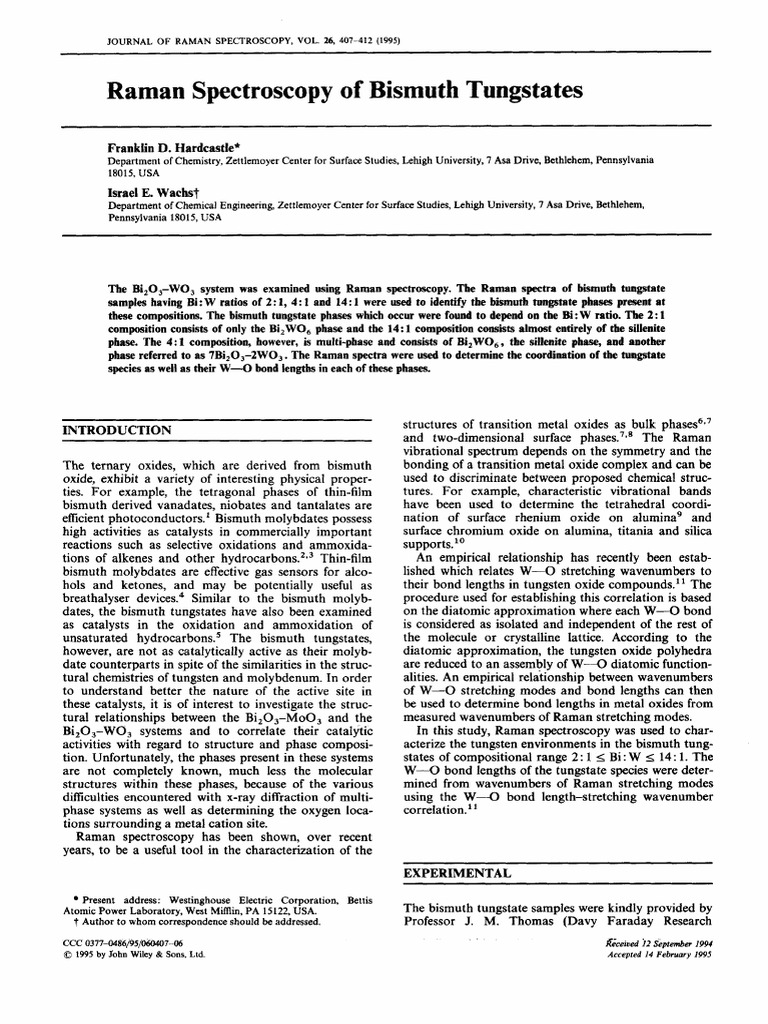 1995 Raman of Bismuth Tungstates | PDF | Raman Spectroscopy | Spectroscopy