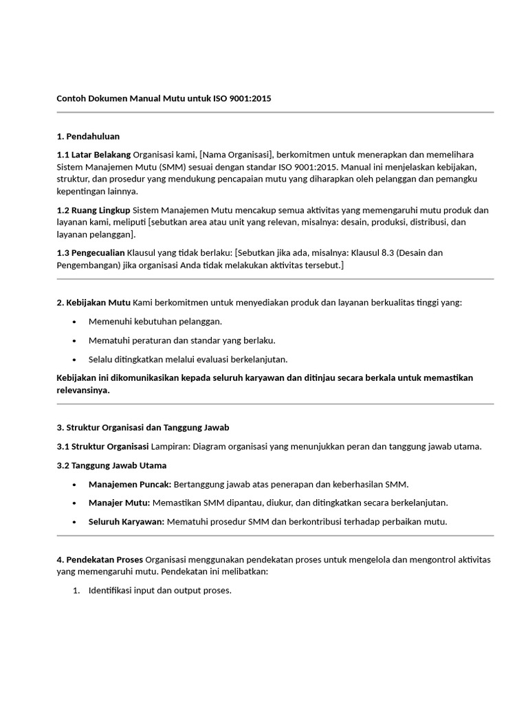 Contoh Manual Mutu ISO 9001:2015 | PDF