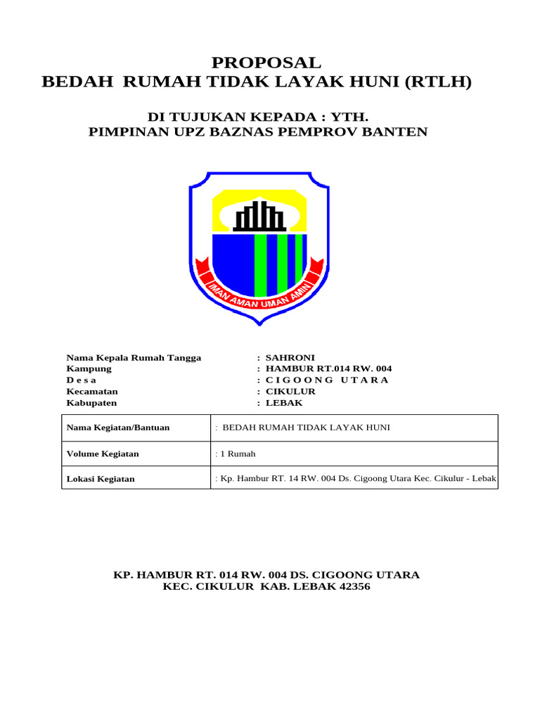 Proposal RTLH Sahroni | PDF