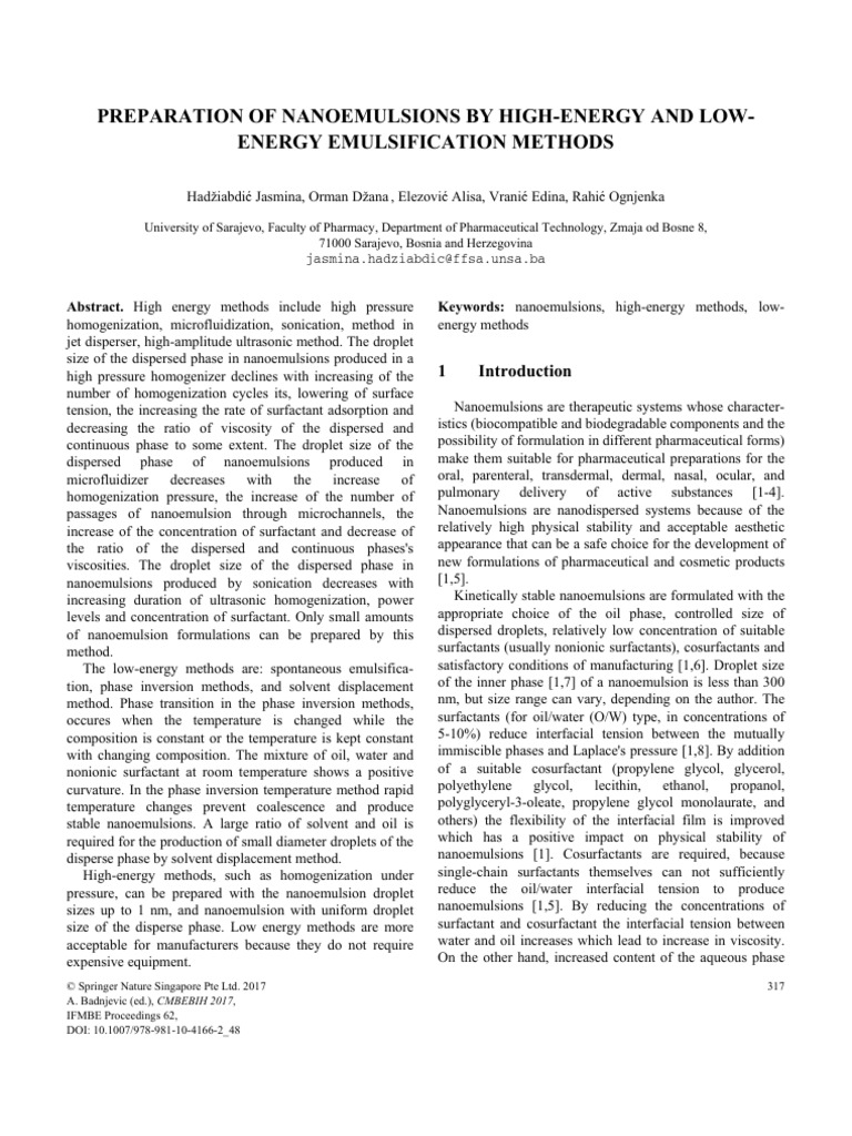 Jasmina 2017 Preparation of Nanoemulsions by Hig | PDF | Emulsion ...