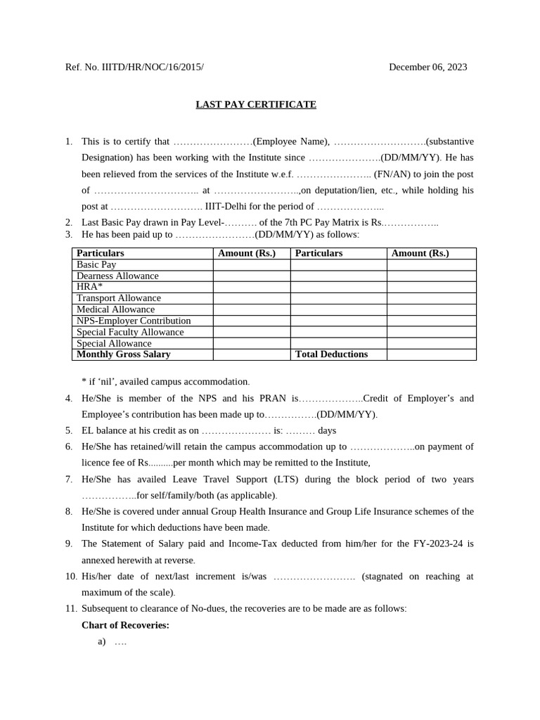 Last Pay Certificate for Employee | PDF | Income Tax | Taxation