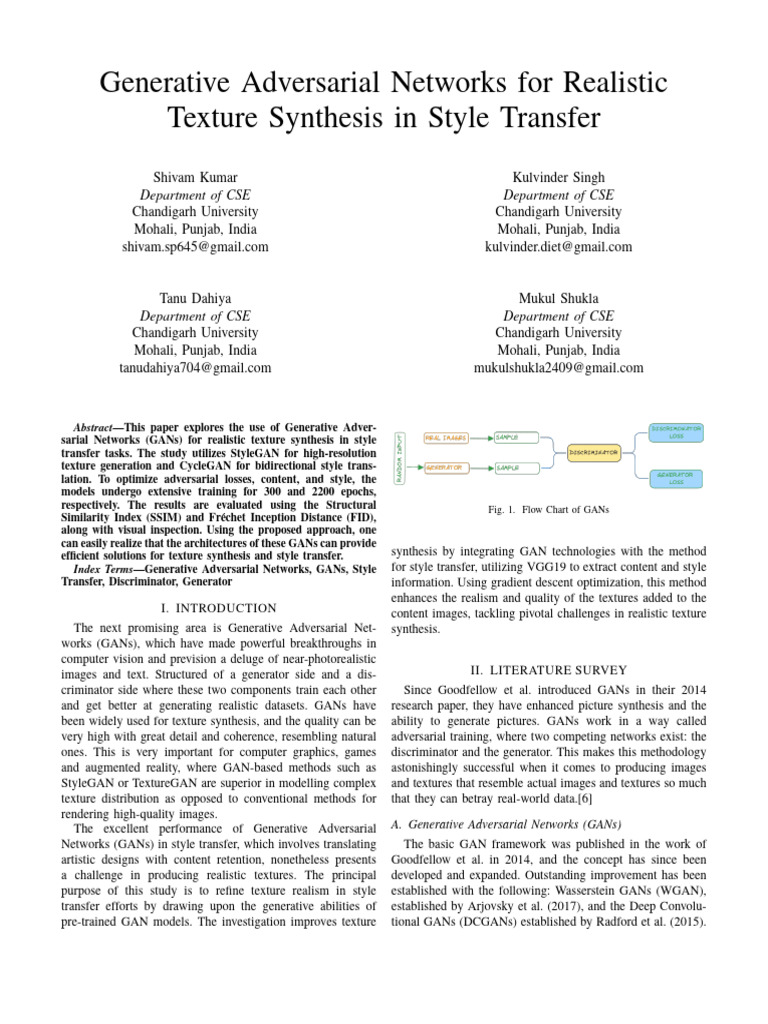 Generative Adversarial Networks For Realistic Texture Synthesis in Style Transfer Final Commit ...