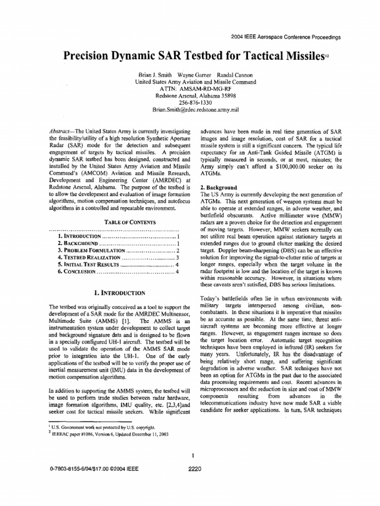 Precision Dynamic Sar Testbed For Tactical Missiles | PDF | Radar ...