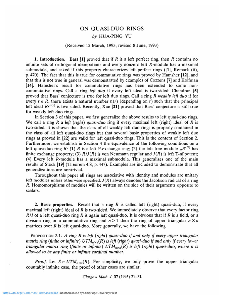on-quasi-duo-rings | PDF | Ring (Mathematics) | Module (Mathematics)