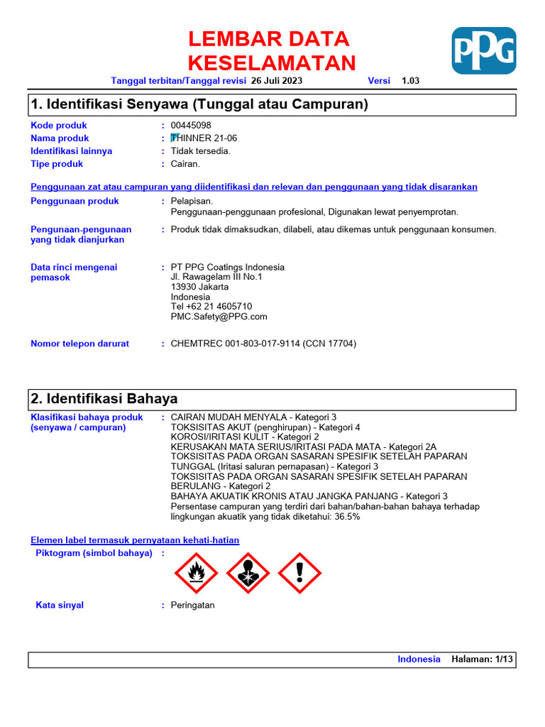 Lembar Data Keselamatan Thinner | PDF