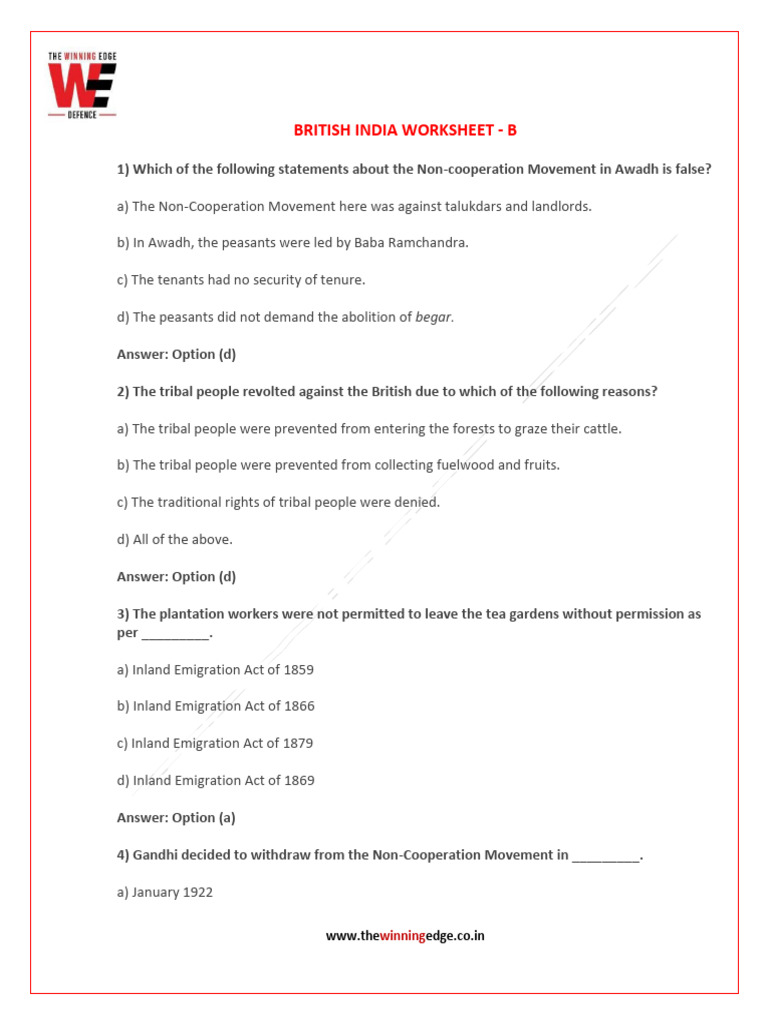 Non-Cooperation Movement & 1859 Act | PDF