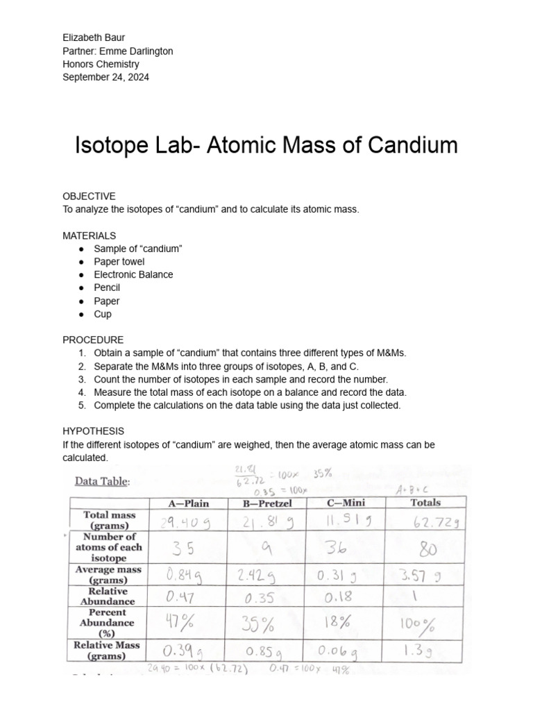 Isotope Lab - Elizabeth Baur | PDF | Isotope | Atoms