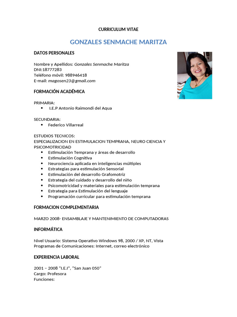 CV MARITZA GONZALES | PDF | Enseñando | Aprendizaje