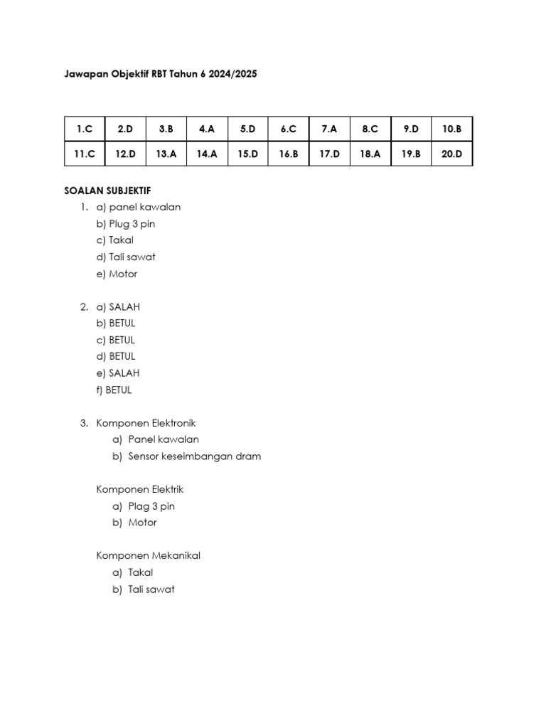 Skema Uasa RBT Tahun 6 2024 | PDF