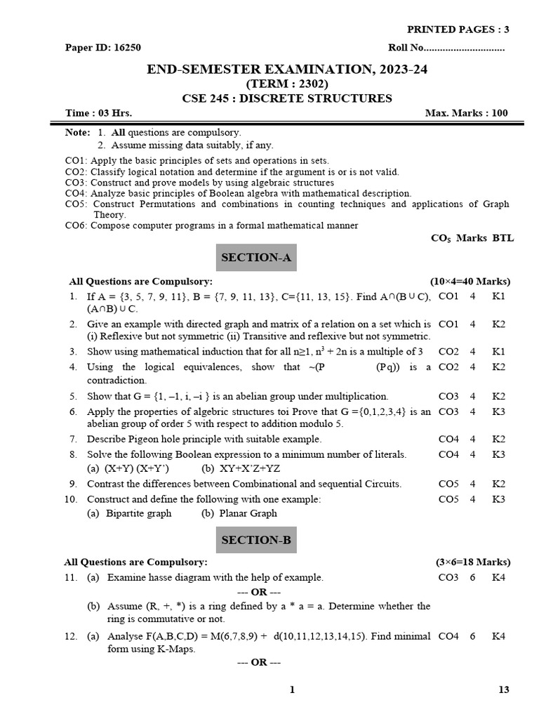 Cse 245 Discrete Structures 2023-24 (Even Term) | PDF | Graph Theory ...