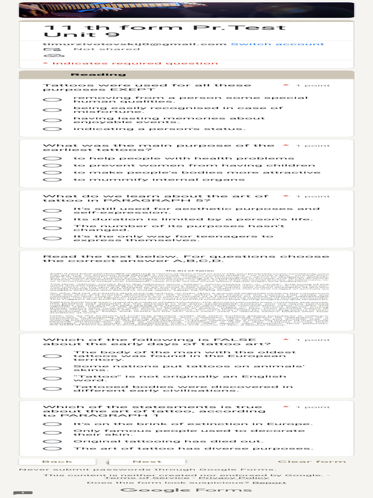 11 TH Form PR - Test Unit 9 | PDF