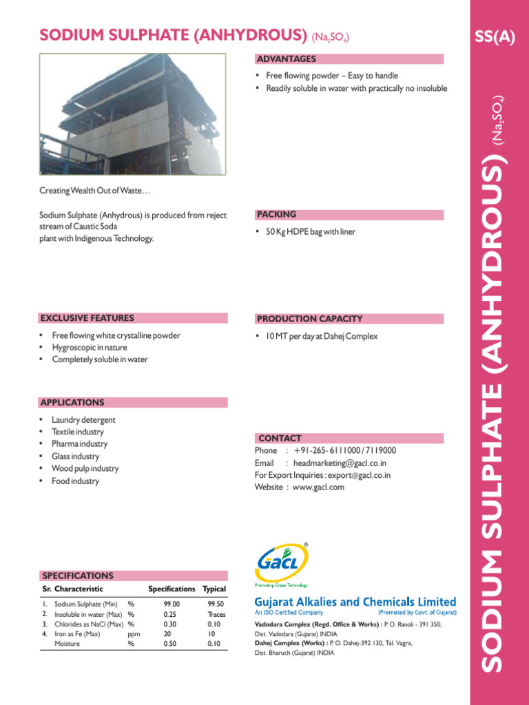 Sodium Sulphate Anhydrous | PDF | Sodium | Sets Of Chemical Elements
