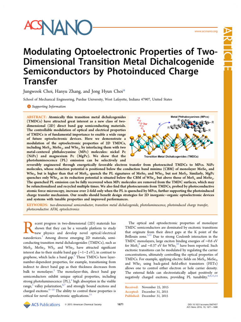 Modulating Optoelectronic Properties of Two - Dimensional Transition Metal Dichalcogenide ...