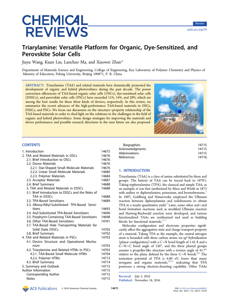 Triarylamine in Solar Cell Technologies | PDF | Physical Sciences ...