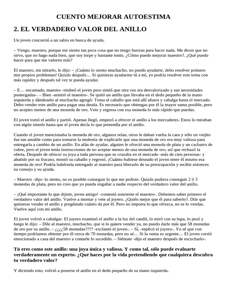 Cuento Mejorar Autoestima | PDF