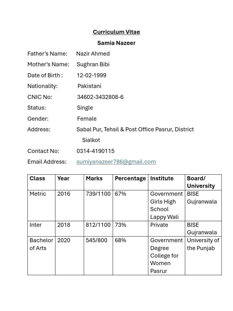 Samia Nazeer CV: Persian Expert | PDF