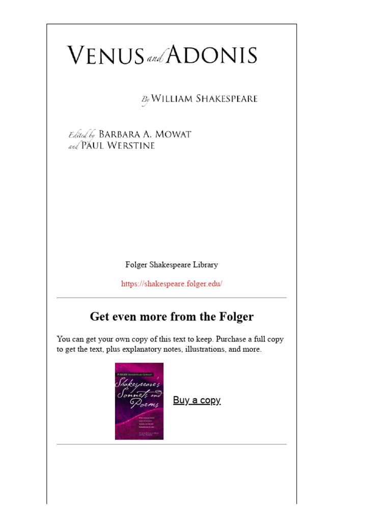 venus-and-adonis_PDF_FolgerShakespeare | PDF