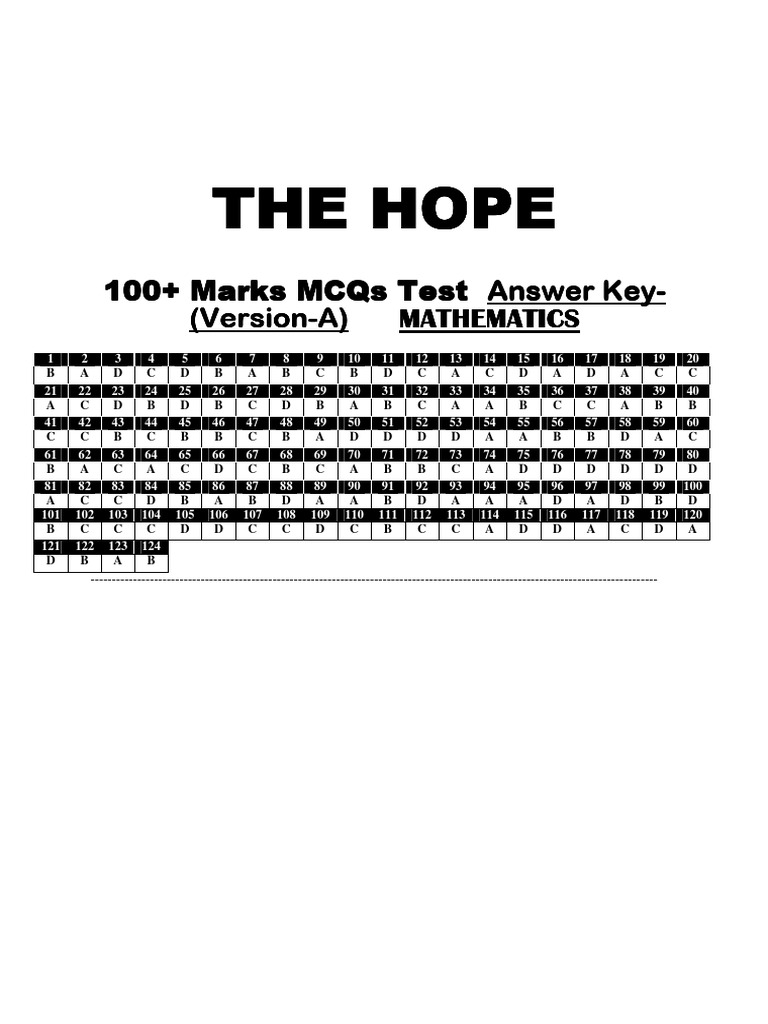 CLASS 4 MATH VERSION A Answer Key | PDF