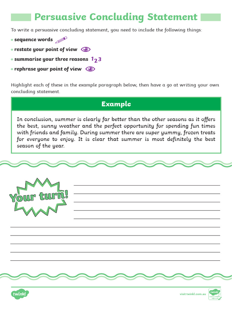 Writing Persuasive Conclusions for Kids | PDF