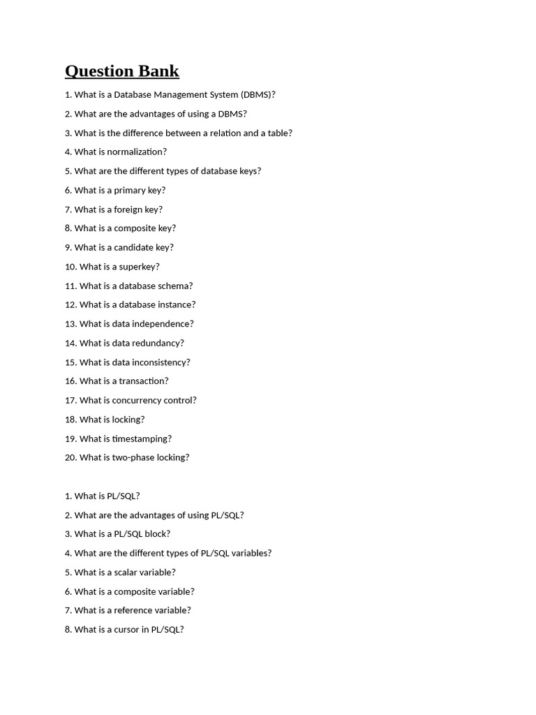 Database & PL/SQL Question Bank | PDF