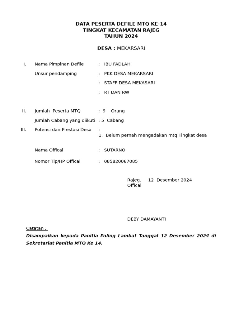 3. SINOPSIS DEFILE MTQ KE 14 TAHUN 2024 | PDF