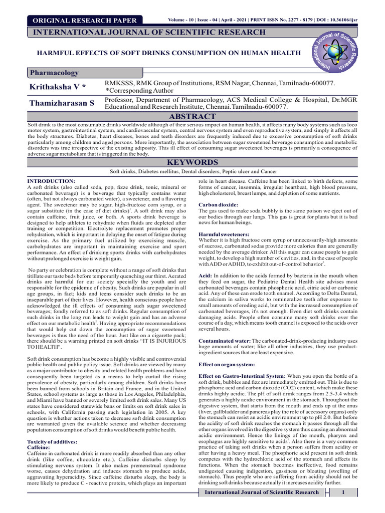Harmful Effects of Soft Drinks Consumption On Human Health - April - 2021 - 8519686713 - 0932401 ...