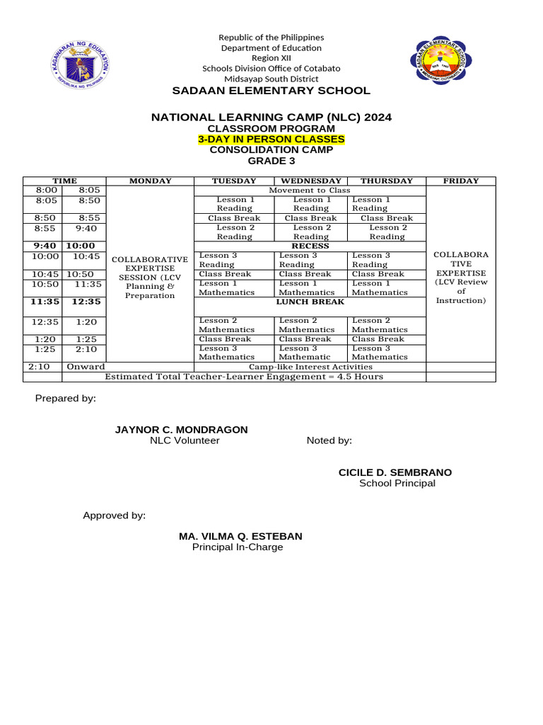 NLC Classroom Program Consolidation Camp | PDF | Learning | Behavior ...