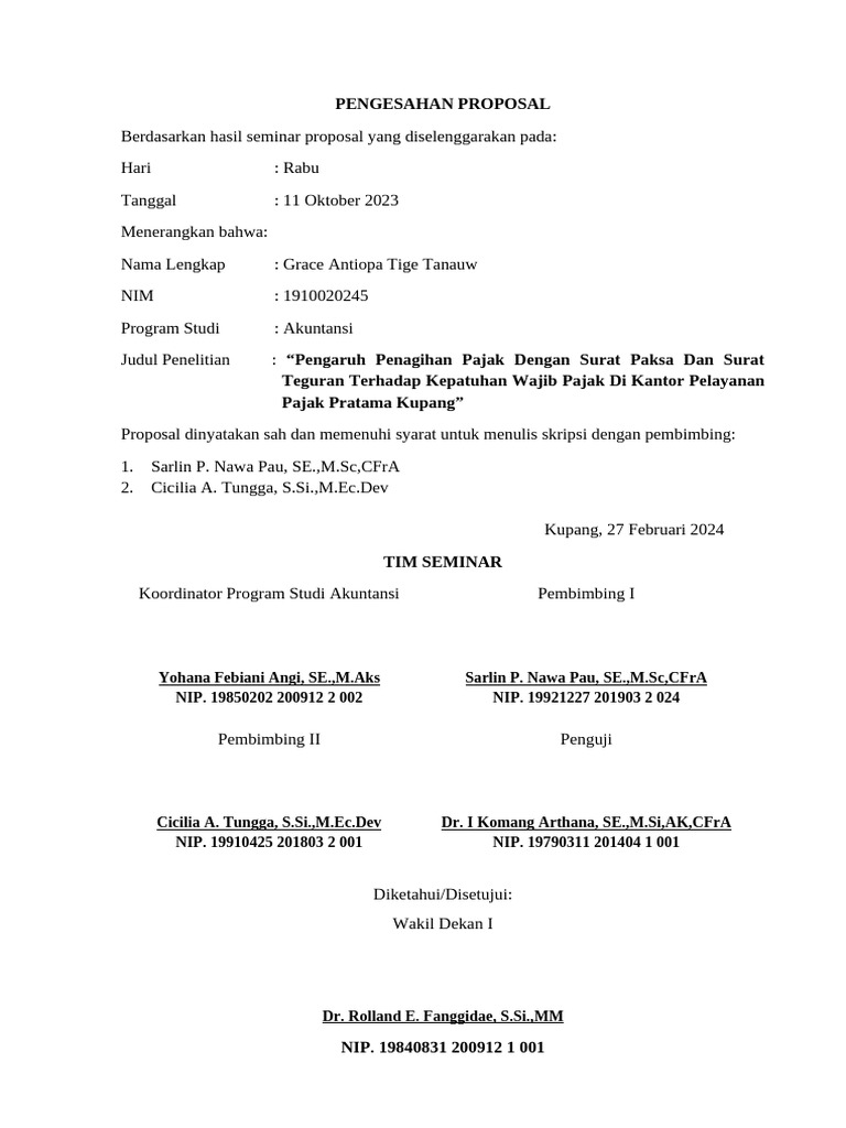 Pengesahan Proposal Yuli | PDF