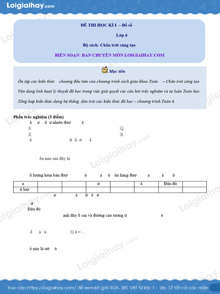 De Kiem Tra Hoc Ki 1 Toan 6 de So 11 Chan Troi Sang Tao 1702368544 | PDF