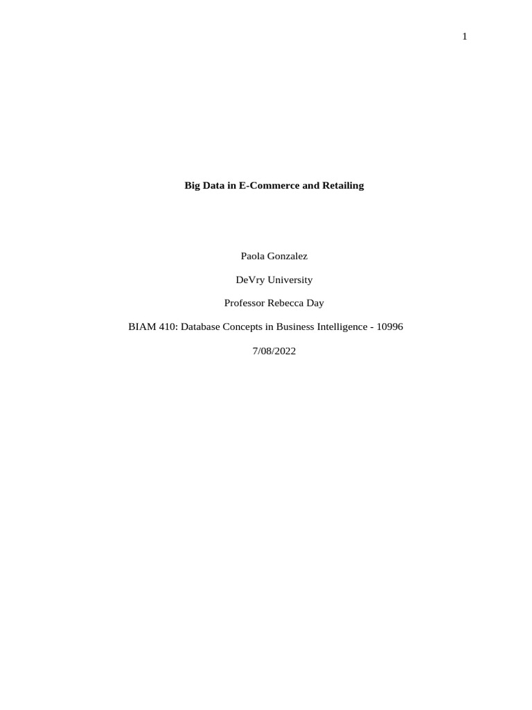 Big Data In E Commerce And Retailing Edited Pdf Big Data E Commerce